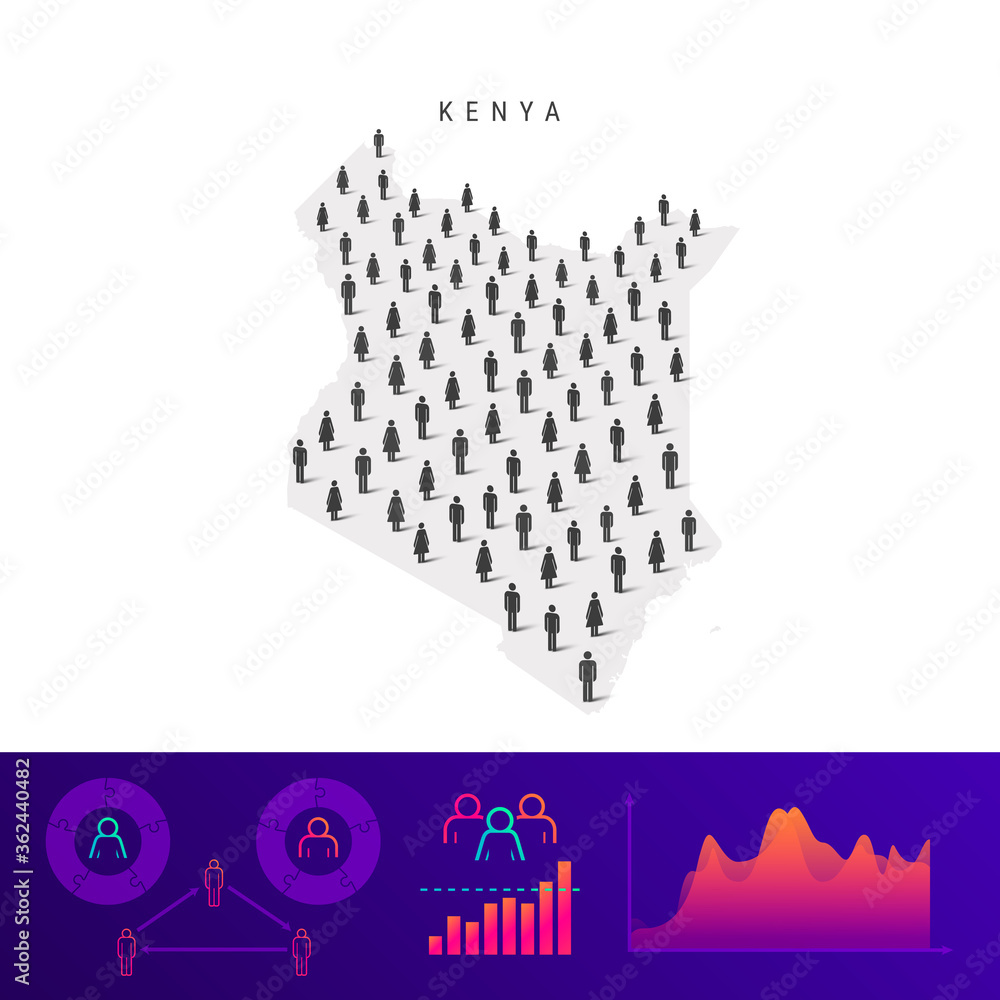 Kenya people map. Detailed vector silhouette. Mixed crowd of men and ...