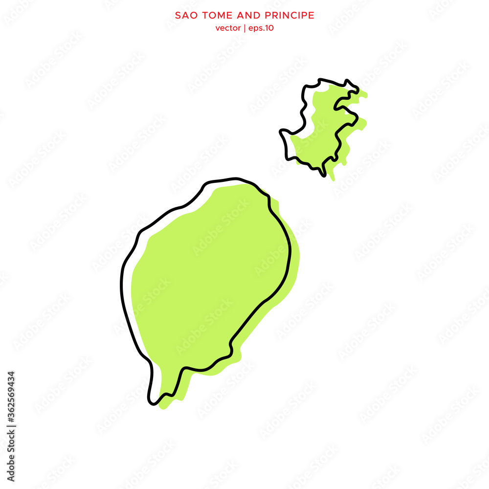 Green Map of Sao Tome and Principe with Black Outline Vector Design ...