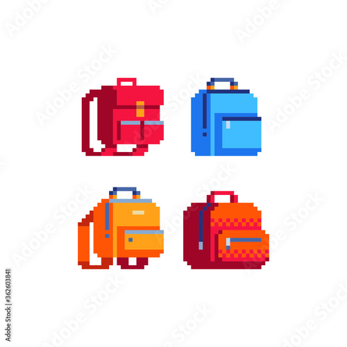 backpacks pixel art icons set. Flat style. 8-bit. Isolated vector ...