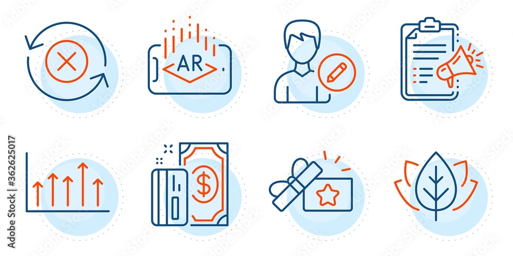 Megaphone checklist, Growth chart and Payment signs. Reject refresh, Loyalty gift and Edit ...