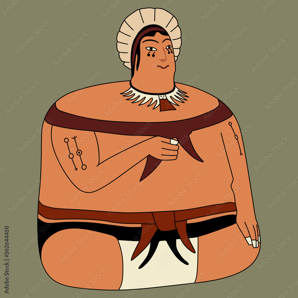 Seated fat man. Ethnic Native American art of ancient Peruvian Nasca or ...