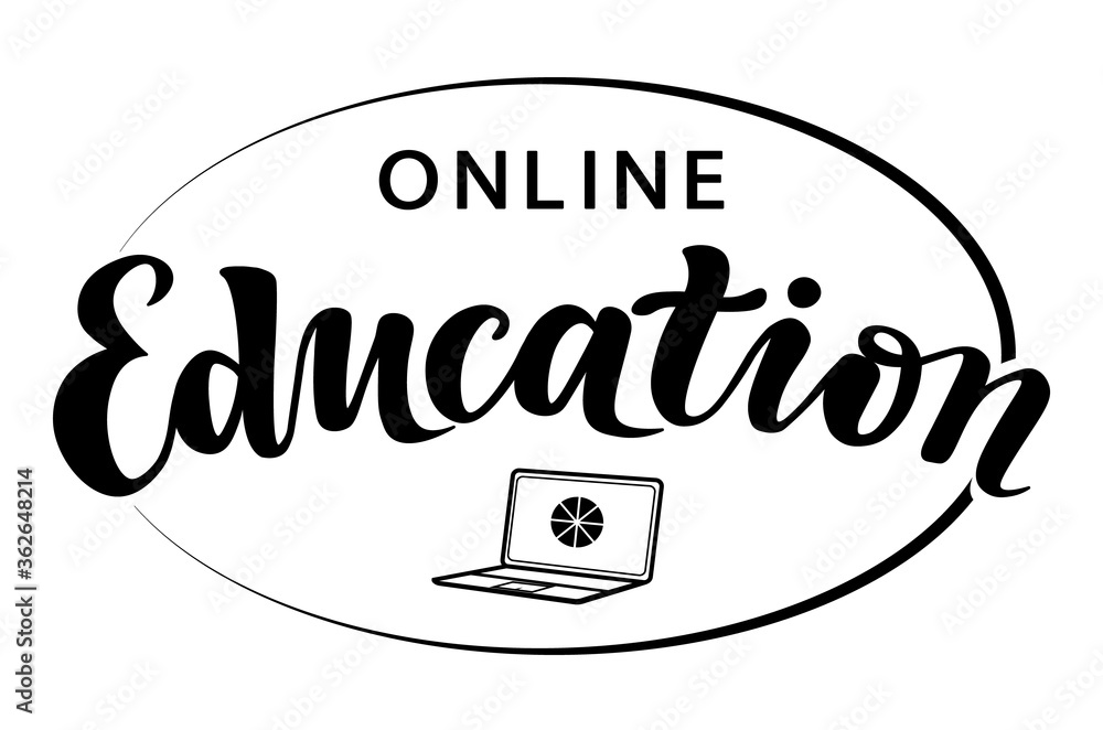 online education lettering text logo design; black and white colors; e ...