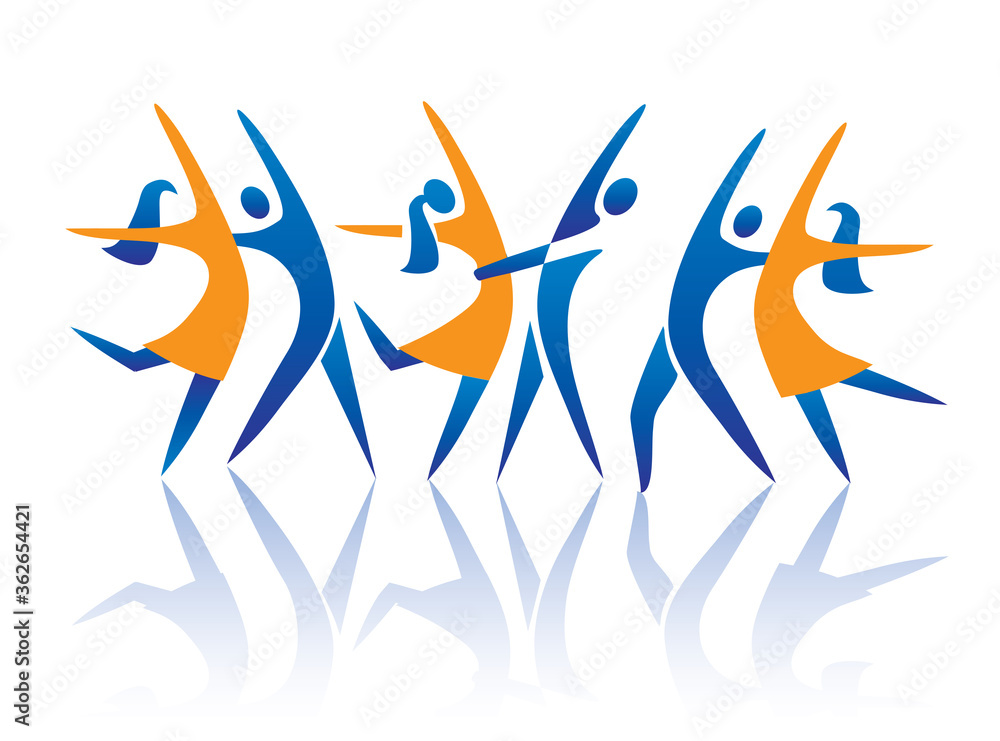 Three Dancing couples, symbols. Stylized Illustration of three dancing ...
