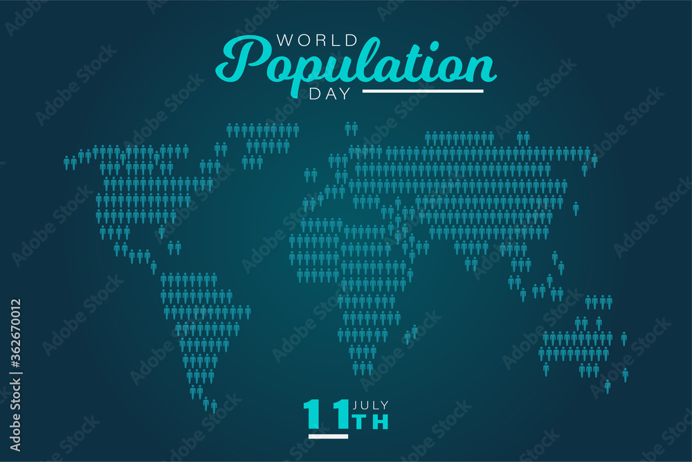 World Population Day, blue map background, poster, vector illustration ...