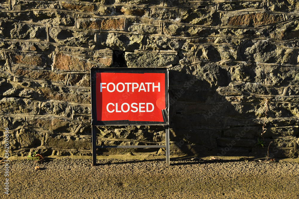 "Footpath closed" warning sign on a pavement where improvement works ...