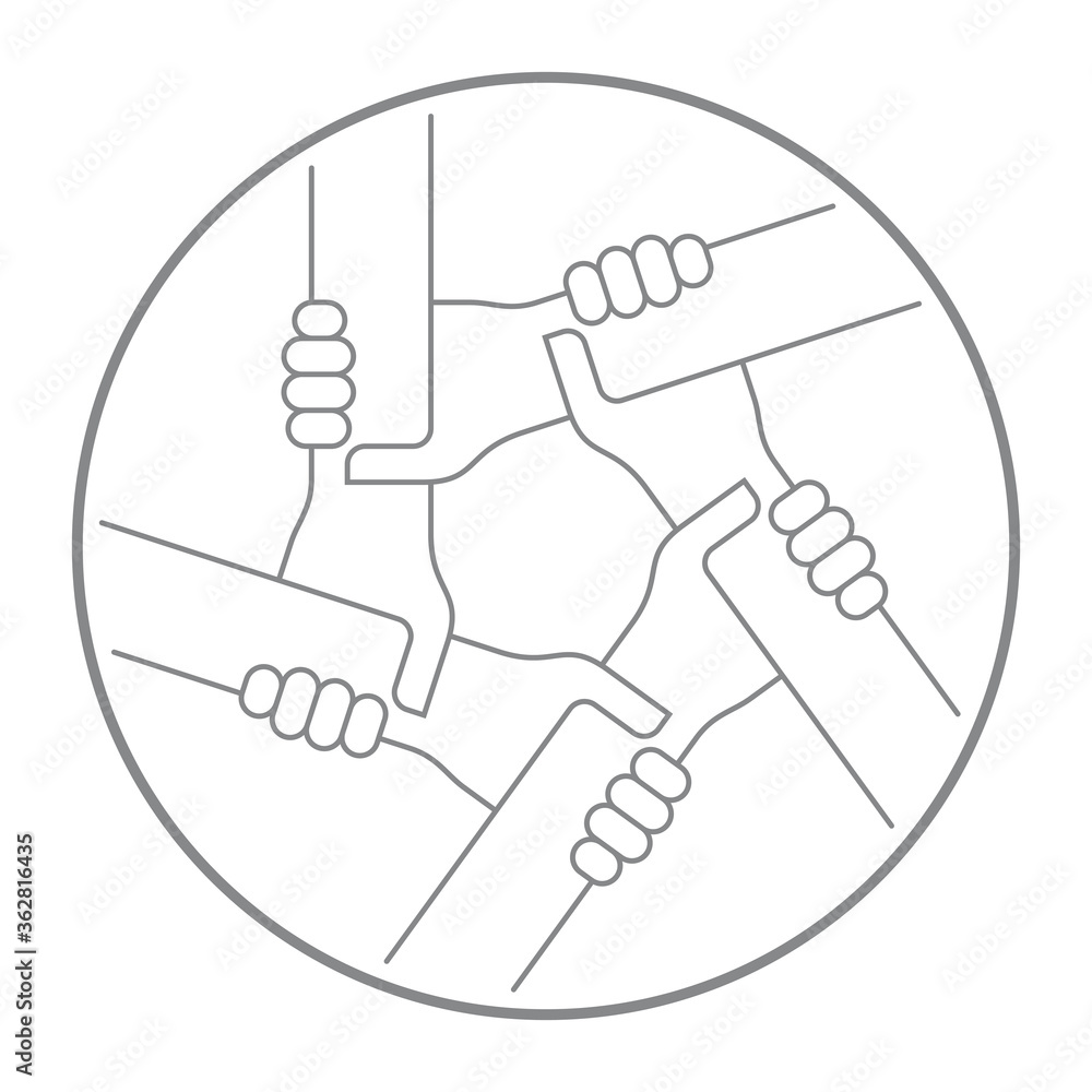 Vector of six line holding each other hands. Friendship symbol ...