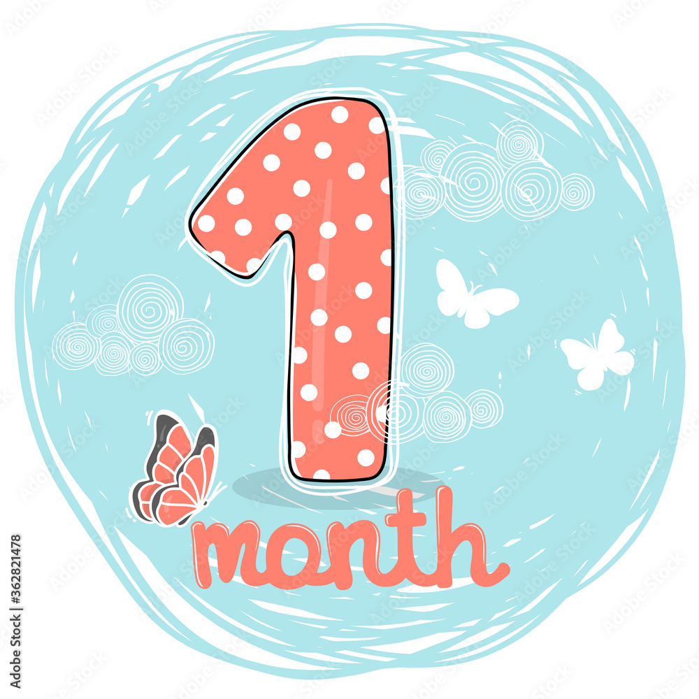 Number one with butterflies for the first month of life. For a holiday ...