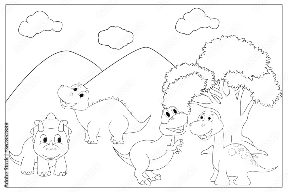 Funny Dinosaur Coloring Pages for Kids Stock Vector | Adobe Stock