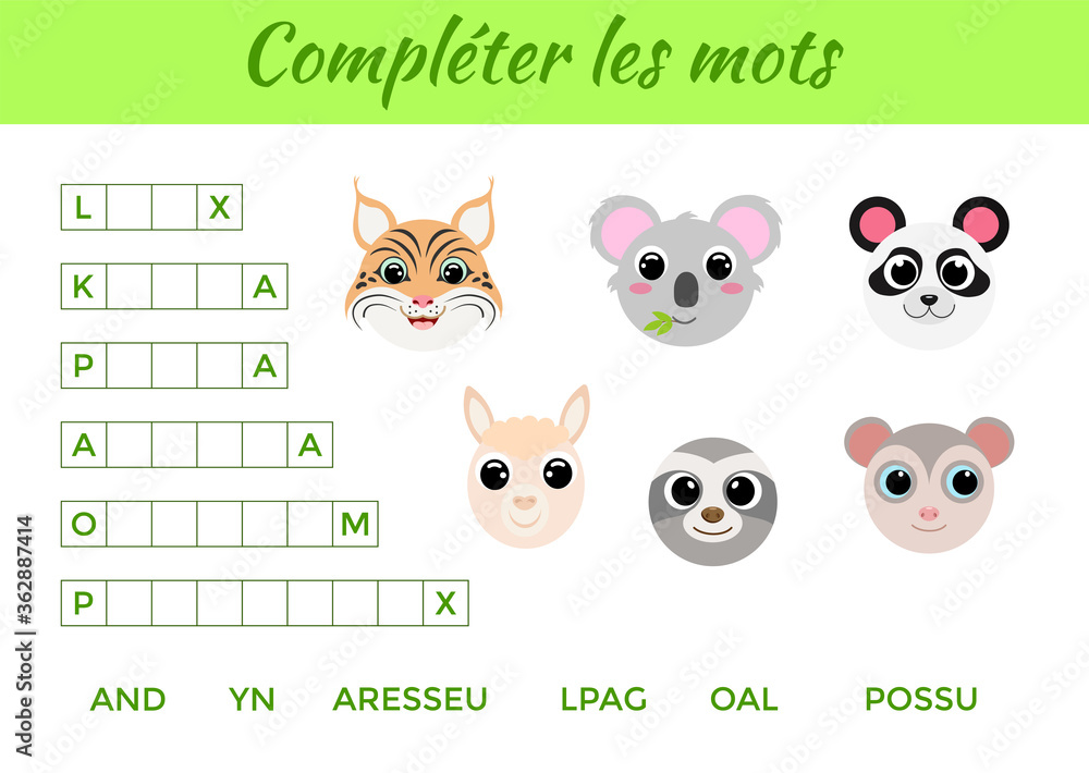 Compléter les mots - Complete the words, write missing letters ...