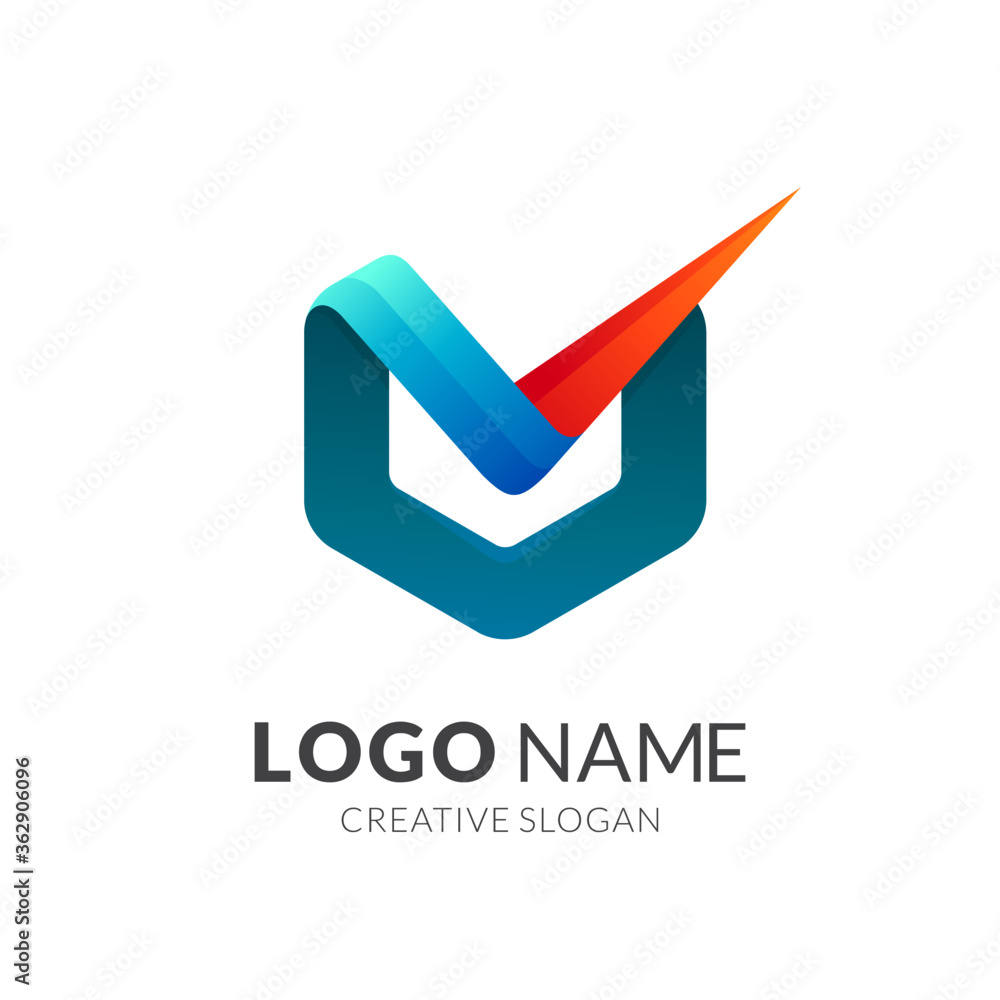 Check mark logo with hexagon shape, modern checklist icon Stock Vector ...