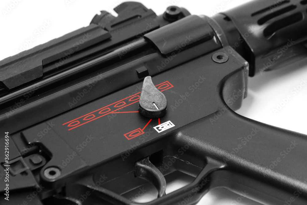 Selective fire of MP5 rail system assault rifle weapon gun isolated on ...