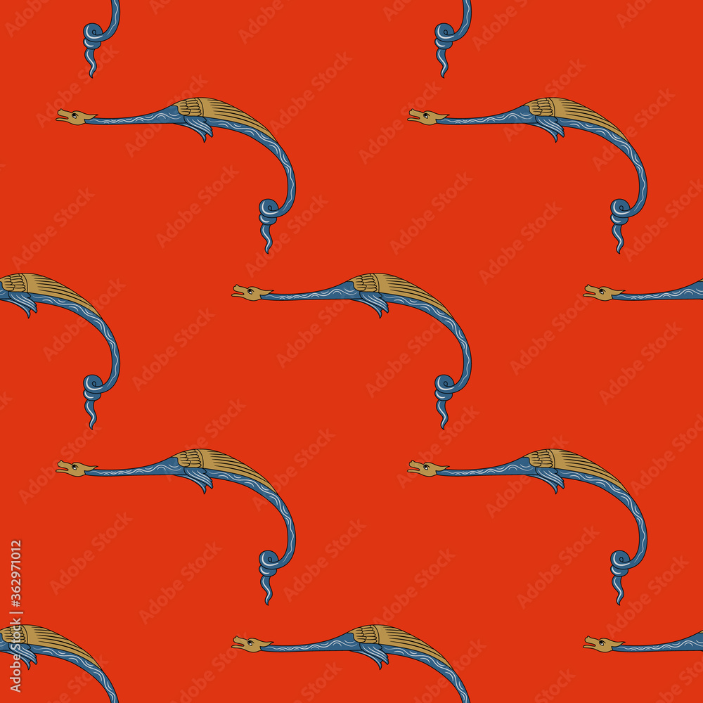 Seamless animal pattern with fantastic medieval dragons. Gothic ...