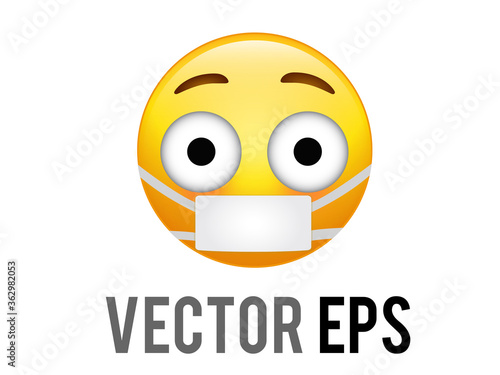 Yellow embarrassed face emoji icon with flushed red cheeks and mask ...