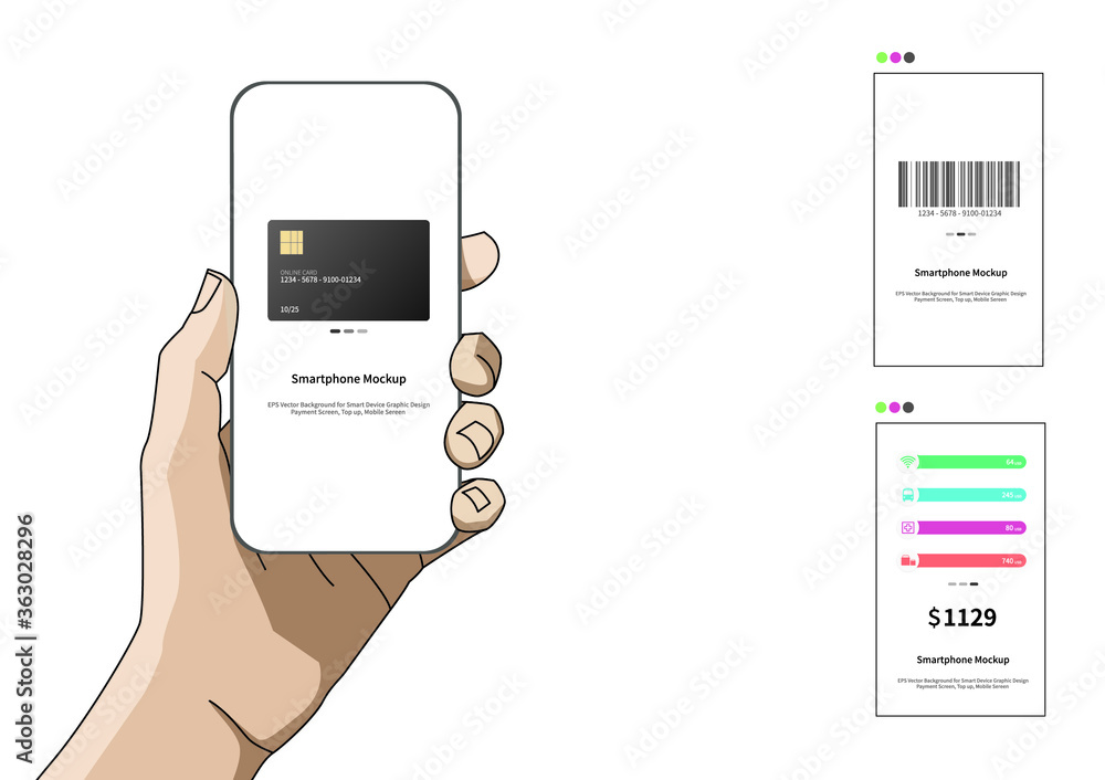 Card Payment Graphics. Illustration of hand gestures using smartphones ...
