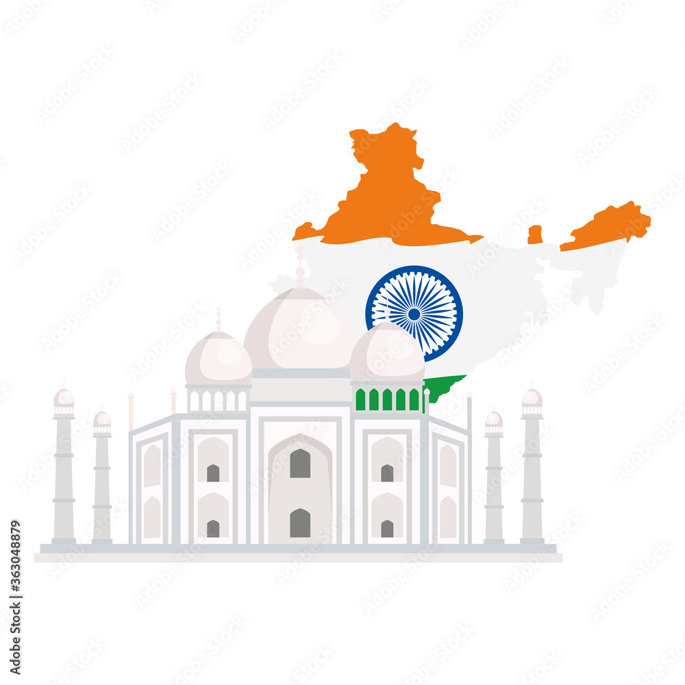 taj mahal, famous monument with map of india vector illustration design ...