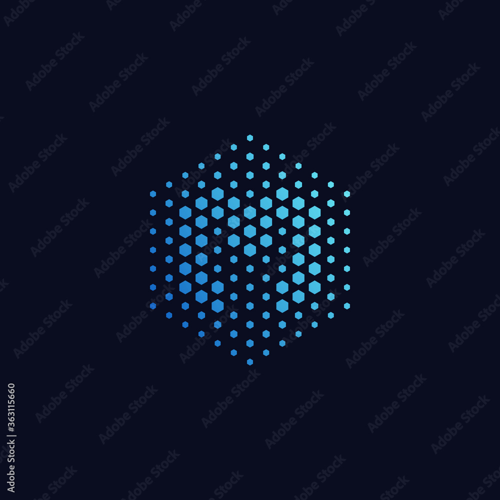 Letter m pixel logo hexagon blue color. Technology, business, and ...