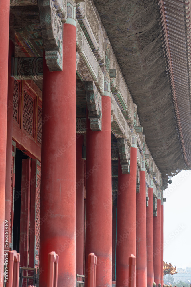Some features of ancient Chinese Architecture, red columns. Stock Photo ...