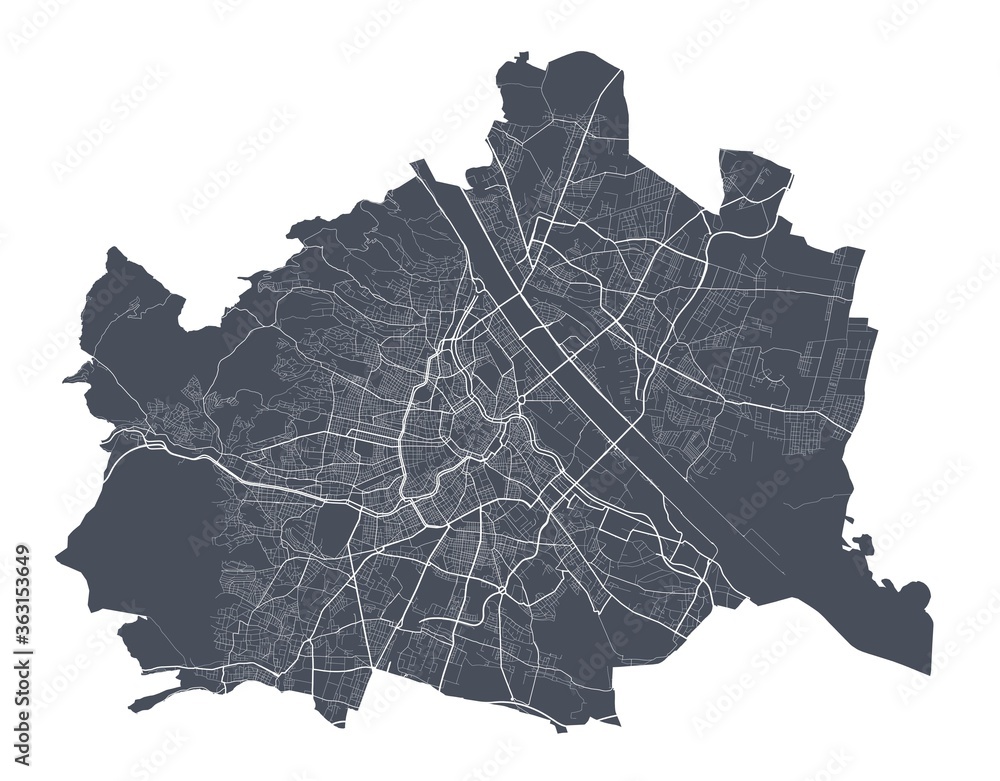 Vienna map. Detailed map of Vienna city poster with streets. Dark ...