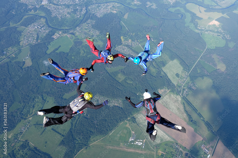 Skydiving. Skydivers are training and flying in the sky. Stock Photo ...
