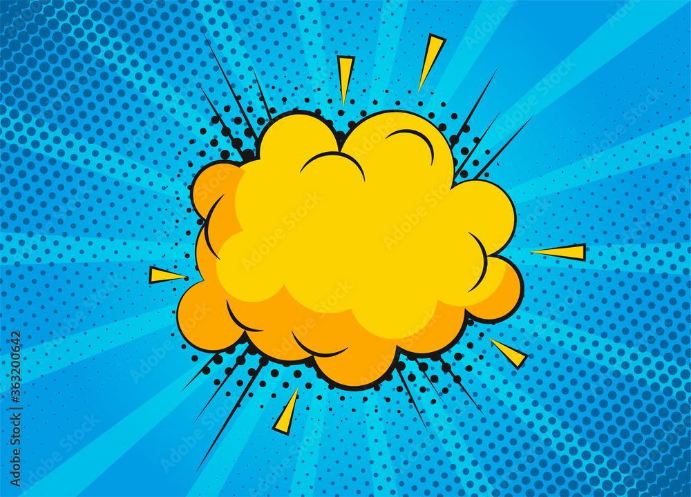 Cartoon superhero bubble dialog scenes on blue background. Vector funny ...