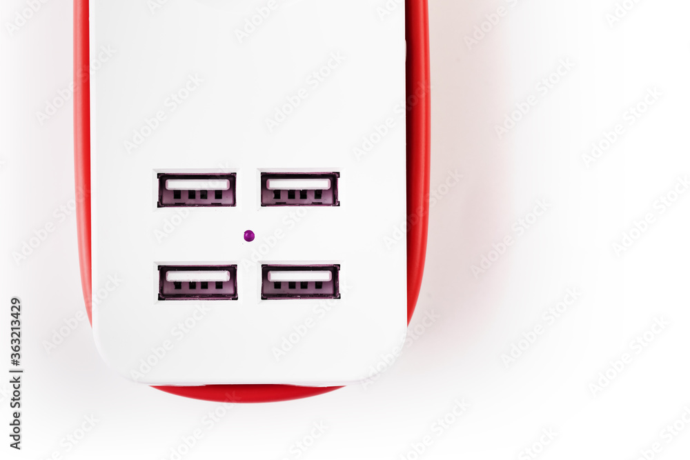 Extension Socket with USB Port on white background for charging phones ...