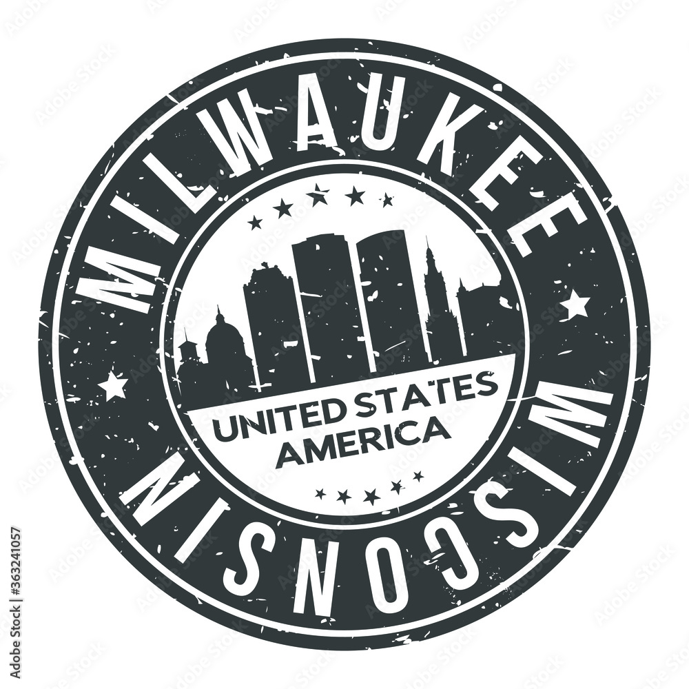 Milwaukee Wisconsin USA Stamp Logo Icon Skyline Silhouette Symbol Round ...
