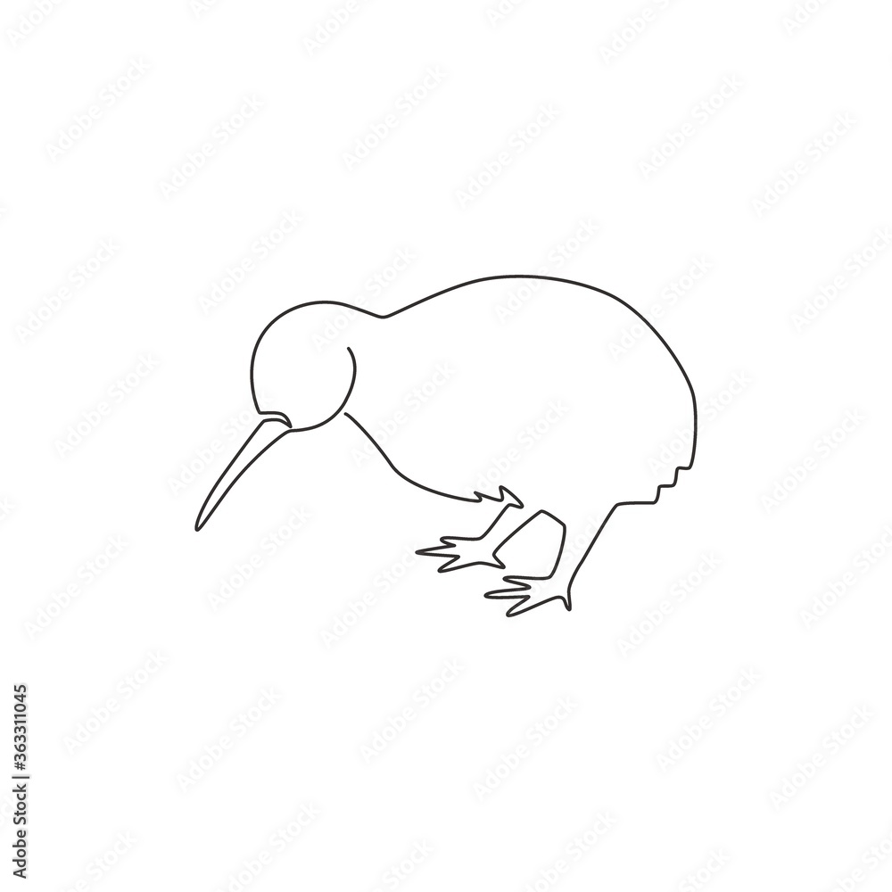 One single line drawing of cute kiwi animal for company business logo ...