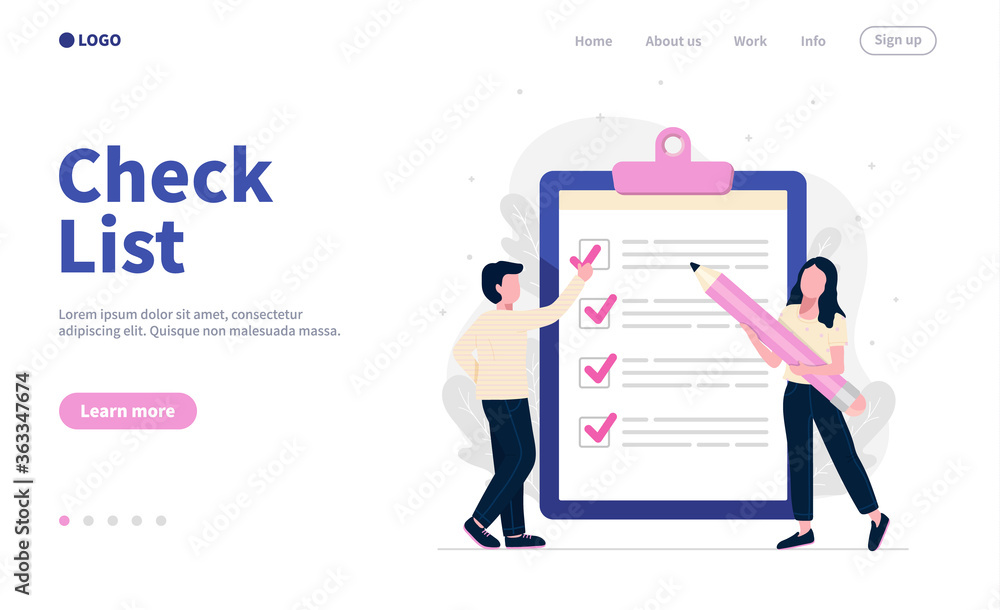 Check list landing page. Little people fill out form. Concept for time ...