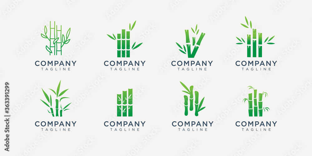 icon set bamboo logos design set template. leaf tree bambo logo ...