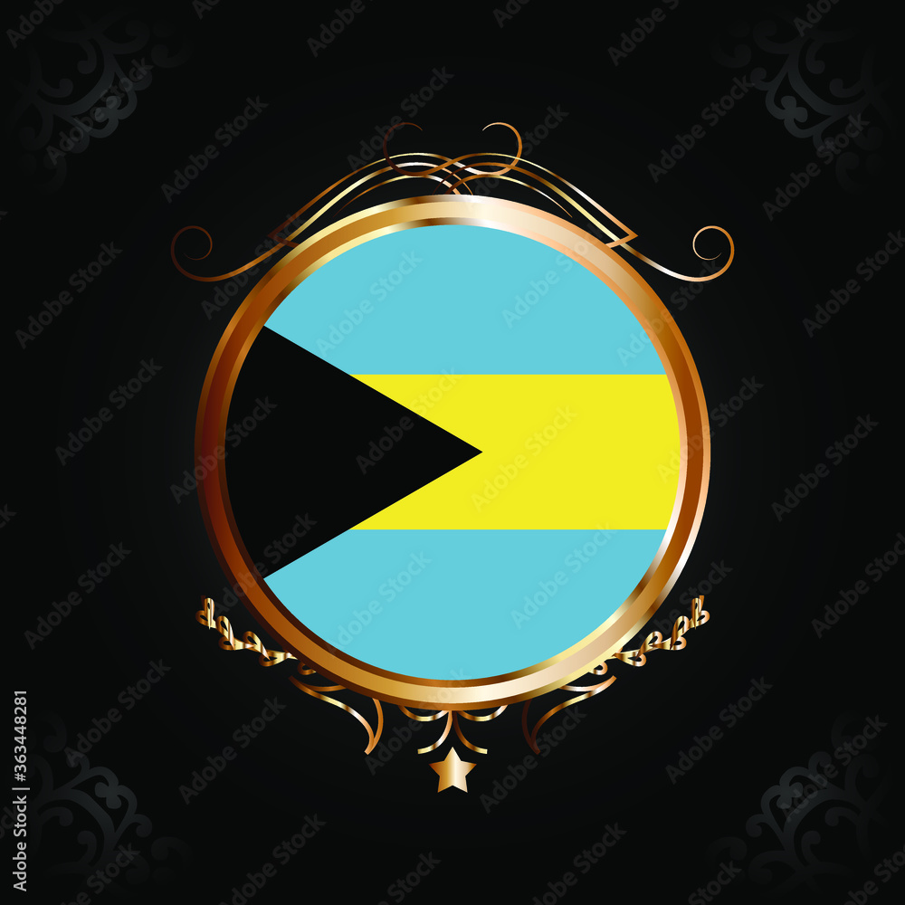 Flag of Bahamas round icon with gold Circle Frame, badge or button ...