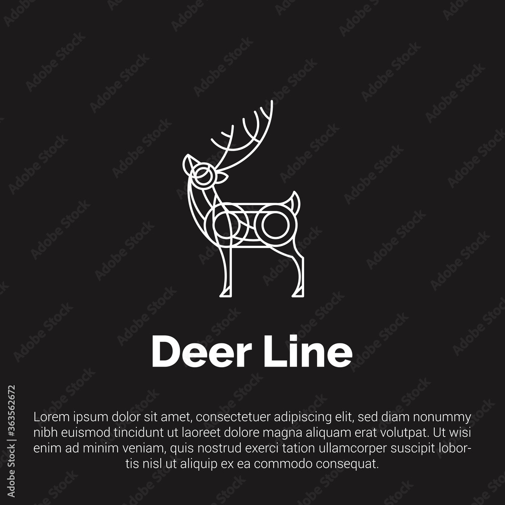 Vector illustration of deer with line art logo, icon, sticker design ...