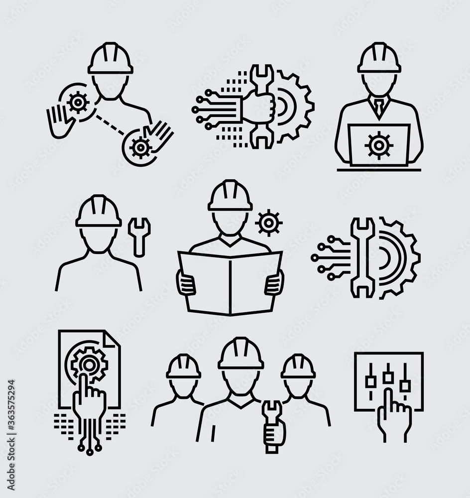 Engineering People Vector Line Icons Stock Vector | Adobe Stock