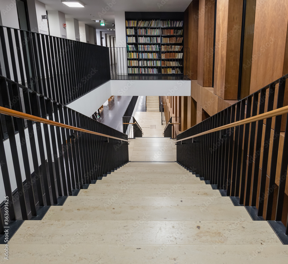 Berlin, Germany: modern cubical interior of the Jacob and Wilhelm Grimm ...