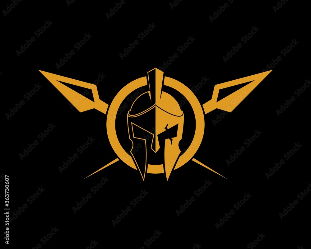 Gold circle shape with spartan helmet and spear Stock Vector | Adobe Stock