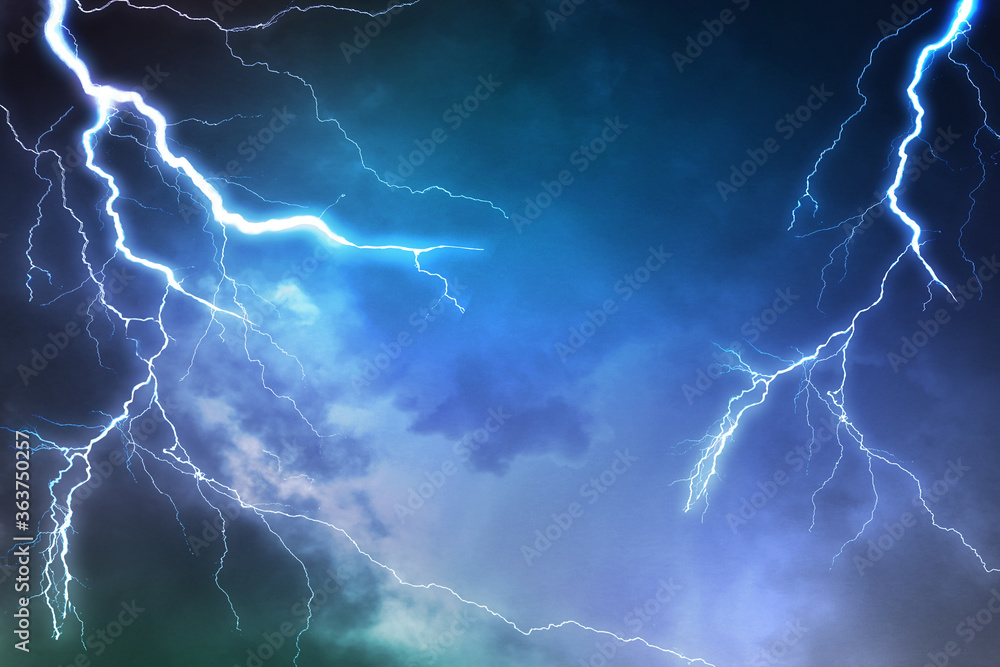 Lightning, thunder cloud dark cloudy sky, Copy space for your text の ...