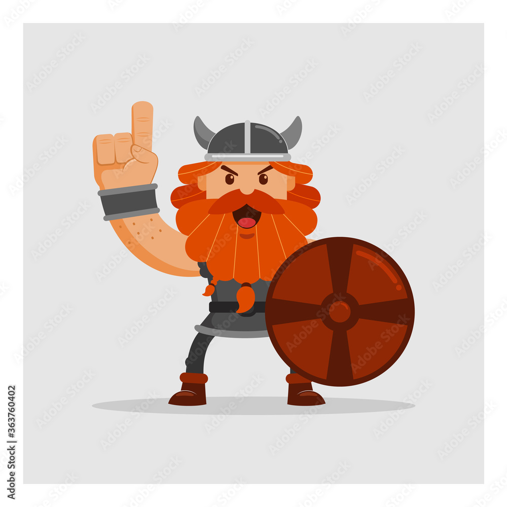 Cartoon of Viking holding Shield and Pointing Up - Vector Isolated ...