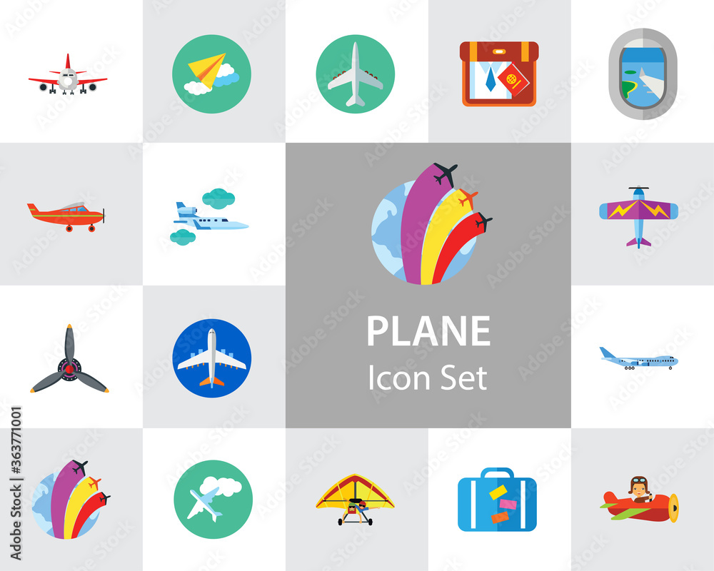 Stock-Illustration „Plane Icon Set. Air Show Paper Flying Plane Big Jet ...