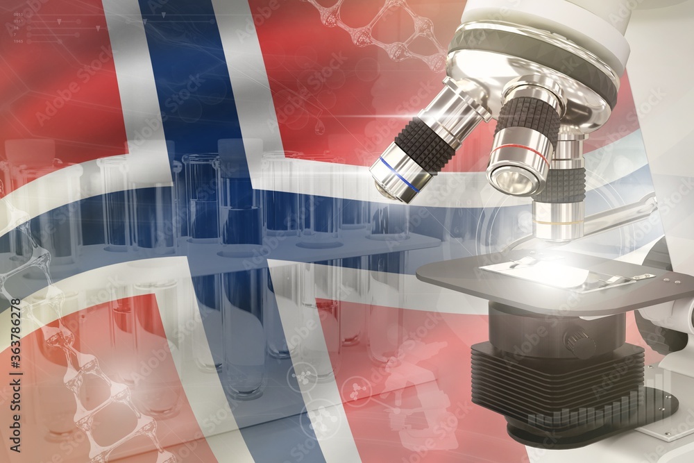 Norway science development digital background - microscope on flag ...
