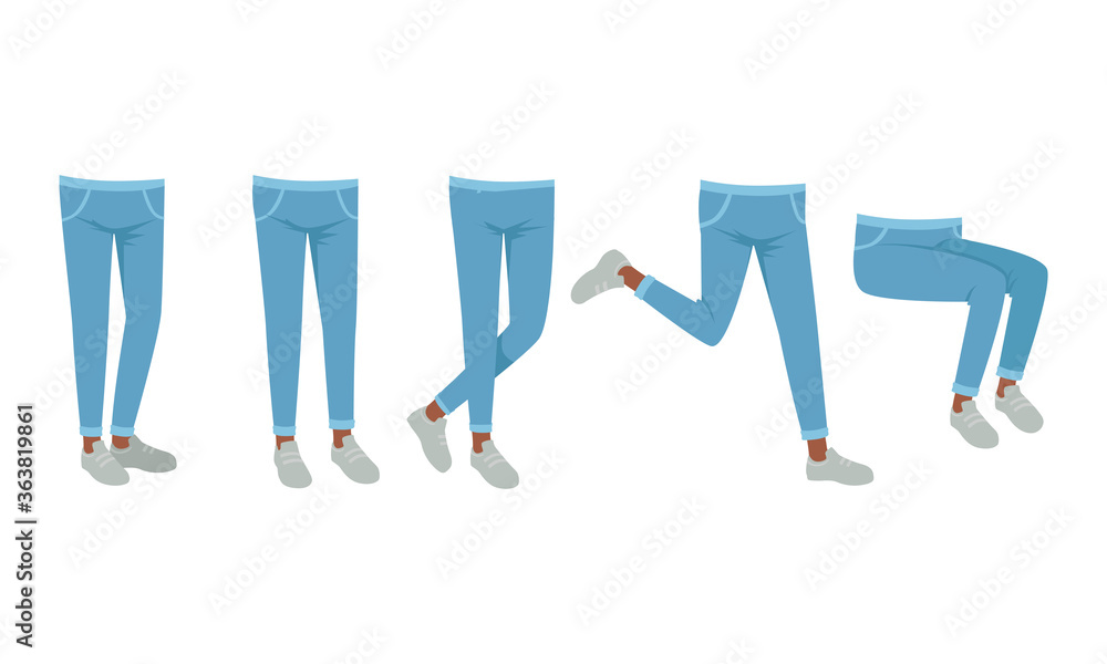 Human Legs in Jeans and Shoes in Various Poses Set, Male or Female Body ...