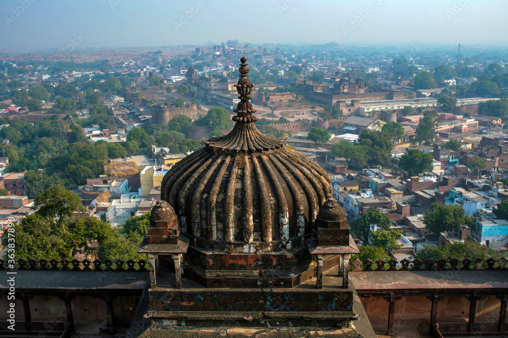 View of Datia Palace. Also known as Bir Singh Palace or Bir Singh Dev ...