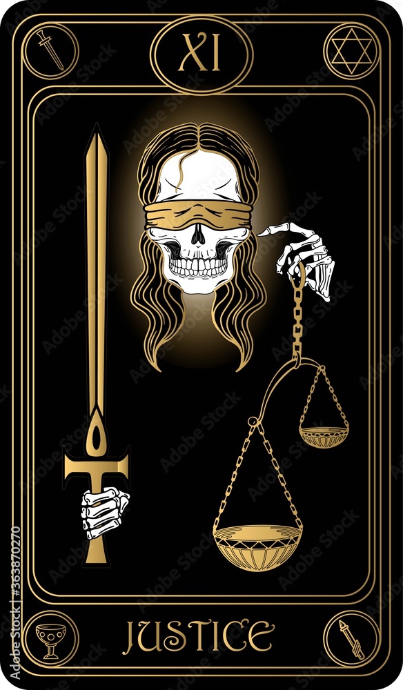 Vector de Stock Justice. The 11th card of Major arcana black and gold tarot cards. Vector hand ...
