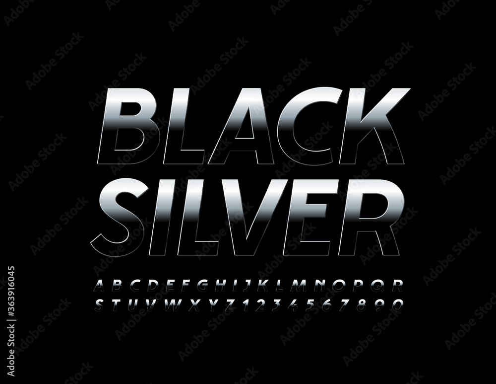 Vector Black Silver modern Font. Industrial Metal Font. Reflective ...