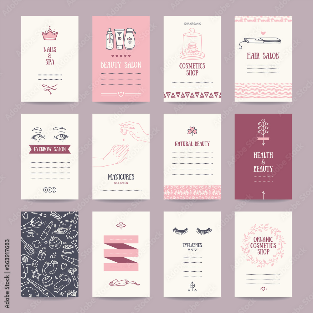 Cosmetics shop business cards, beauty salon invitations, spa flyer ...