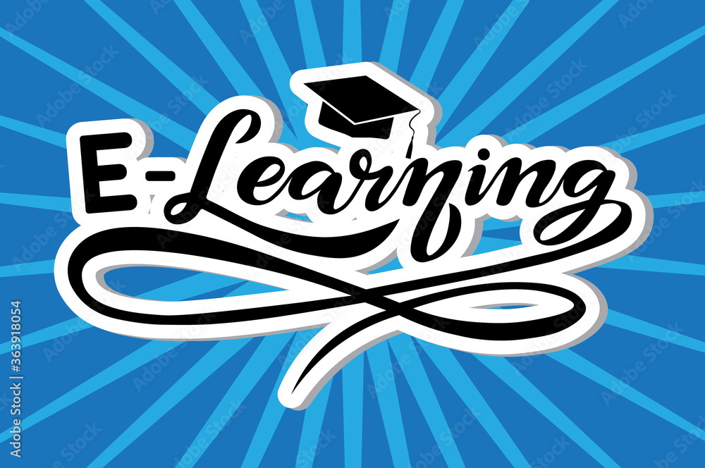 e-learning volume text with sunrays; online education lettering design ...