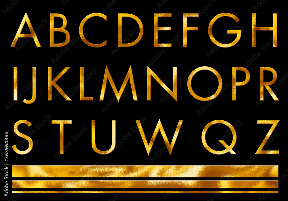 Gold metallic font alphabet with rustic texture. Letters word text on ...