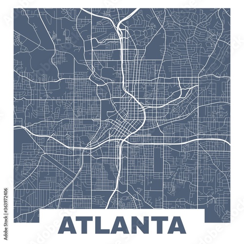 Atlanta map. Square map of Atlanta city streets poster. USA map art ...