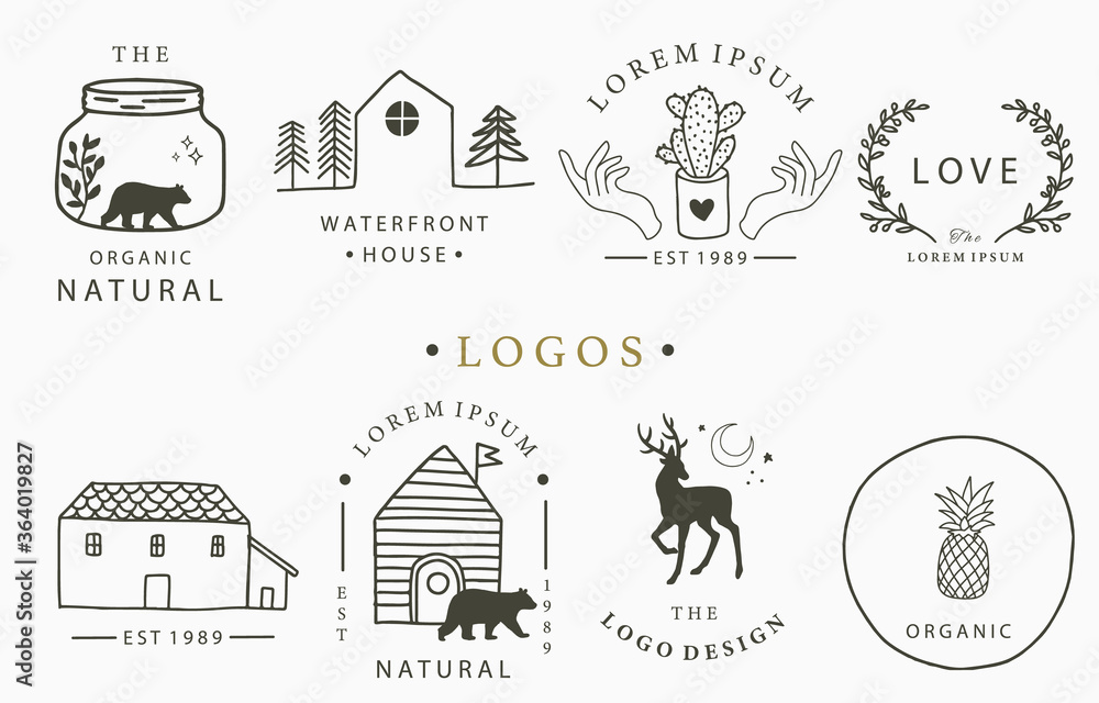 Beauty occult logo collection with hand, flower,house,cactus,deer ...