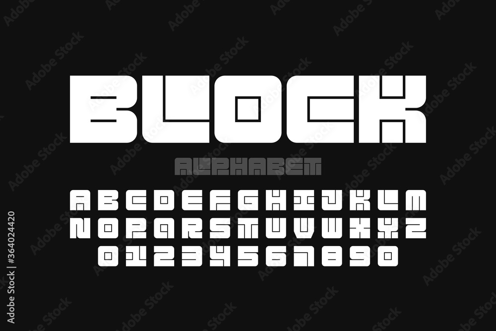 Block font, modular alphabet, letters and numbers Stock Vector | Adobe ...