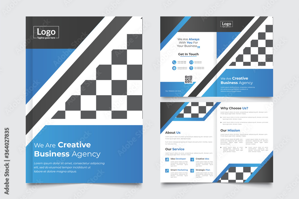 Corporate Business Bi-fold Brochure Template Design , Blue Color With ...