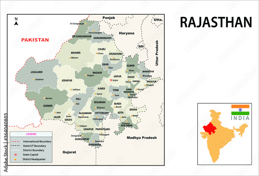Image vectorielle Stock Rajasthan map. Political and administrative map ...